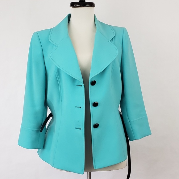 Tahari | Jackets & Coats | Tahari Asl Turquoise Blue Belted Blazer ...